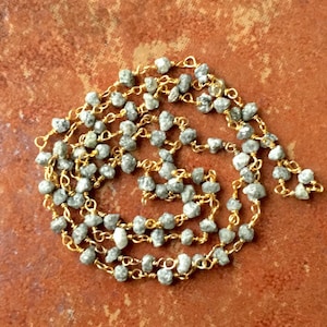 Natural Grey Raw Diamond Beaded Chain, Wire Wrapped Chain, Chain by the ...