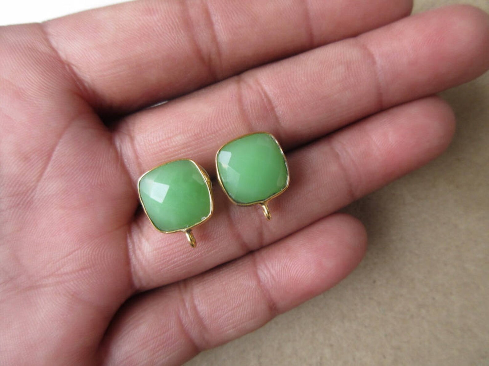 5 Pairs Green Chrysoprase Color Chalcedony Round Bezel Set Earring ...