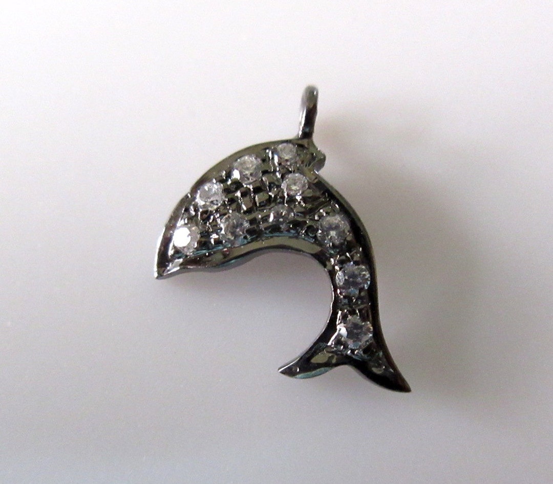 1 Pc Dolphin Sterling Silver Connector Charm Pendant, Cubic Zirconia ...