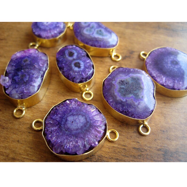 5pcs Purple Solar Quartz Connectors Druzy Connector Gemstone | Etsy