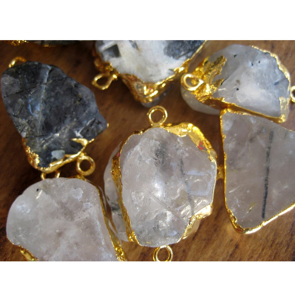 Black Rutilated Quartz Connector Raw Gemstone Connectors Raw | Etsy