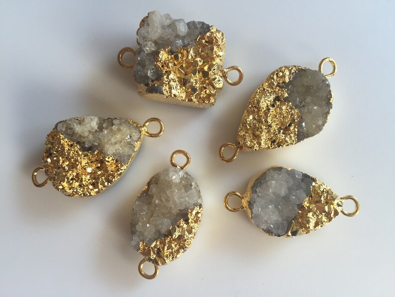 5pcs Gold Electroplated White Druzy Connector Gemstone - Etsy
