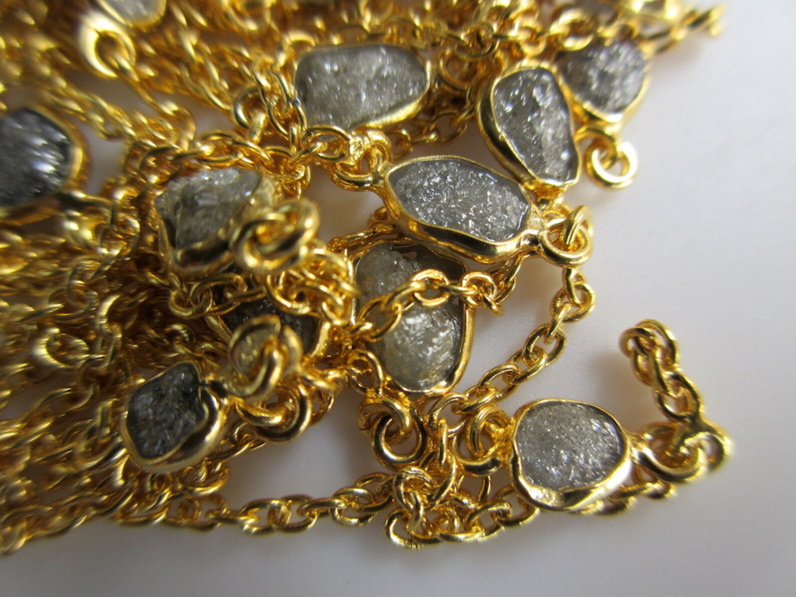 24 Inches Raw Diamond Connector Chain, 925 Sterling Silver Bezel ...