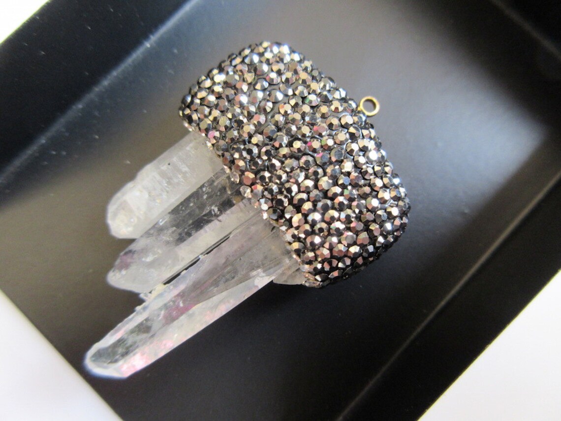 Beautiful Raw Crystal Connector, Crystal Pave Rhinestone Pave, Gemstone ...