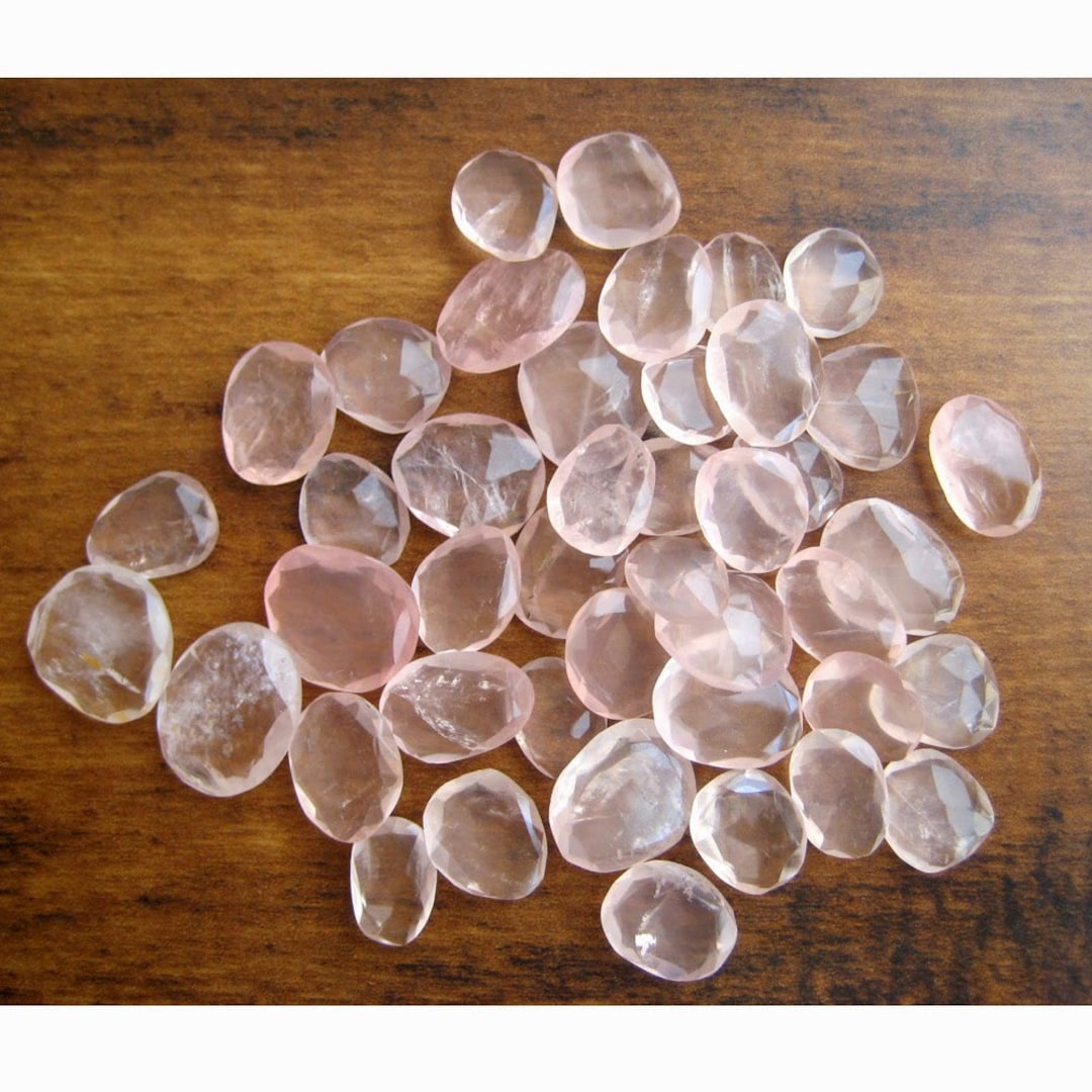 6 Pieces 14mm to 17mm Each Rose Quartz Pink Color Rose Cut Flat Loose ...
