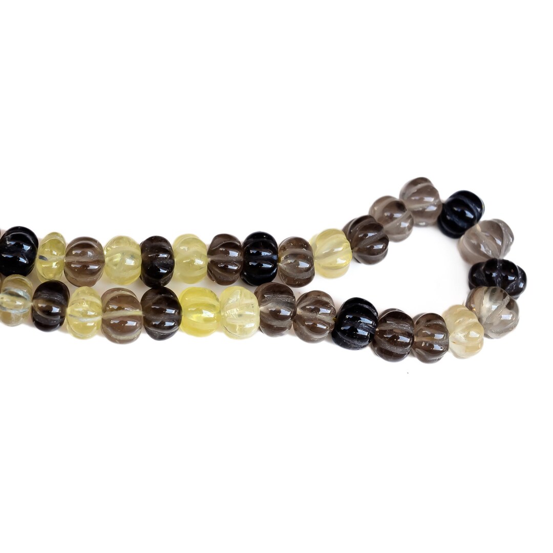 Bi-color Lemon Quartz Carved Melon Beads, 5mm to 9mm Yellow/brown ...