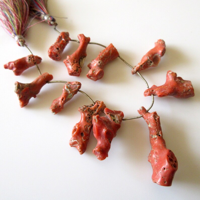 11 Pices Huge Natural Coral Stick Beads Red Italian Raw Coral | Etsy