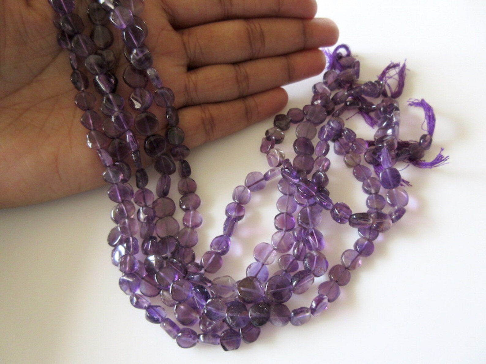 5 Strands Wholesale Amethyst Flat Coin Beads, Natural Amethyst Beads ...