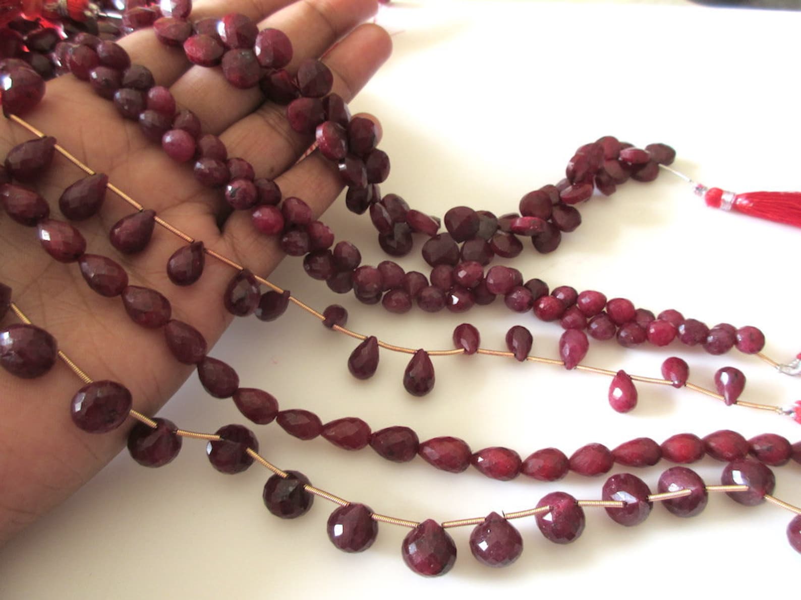 Red Corundum/ruby Heart Shaped Briolette Beads, Ruby Briolette Beads ...