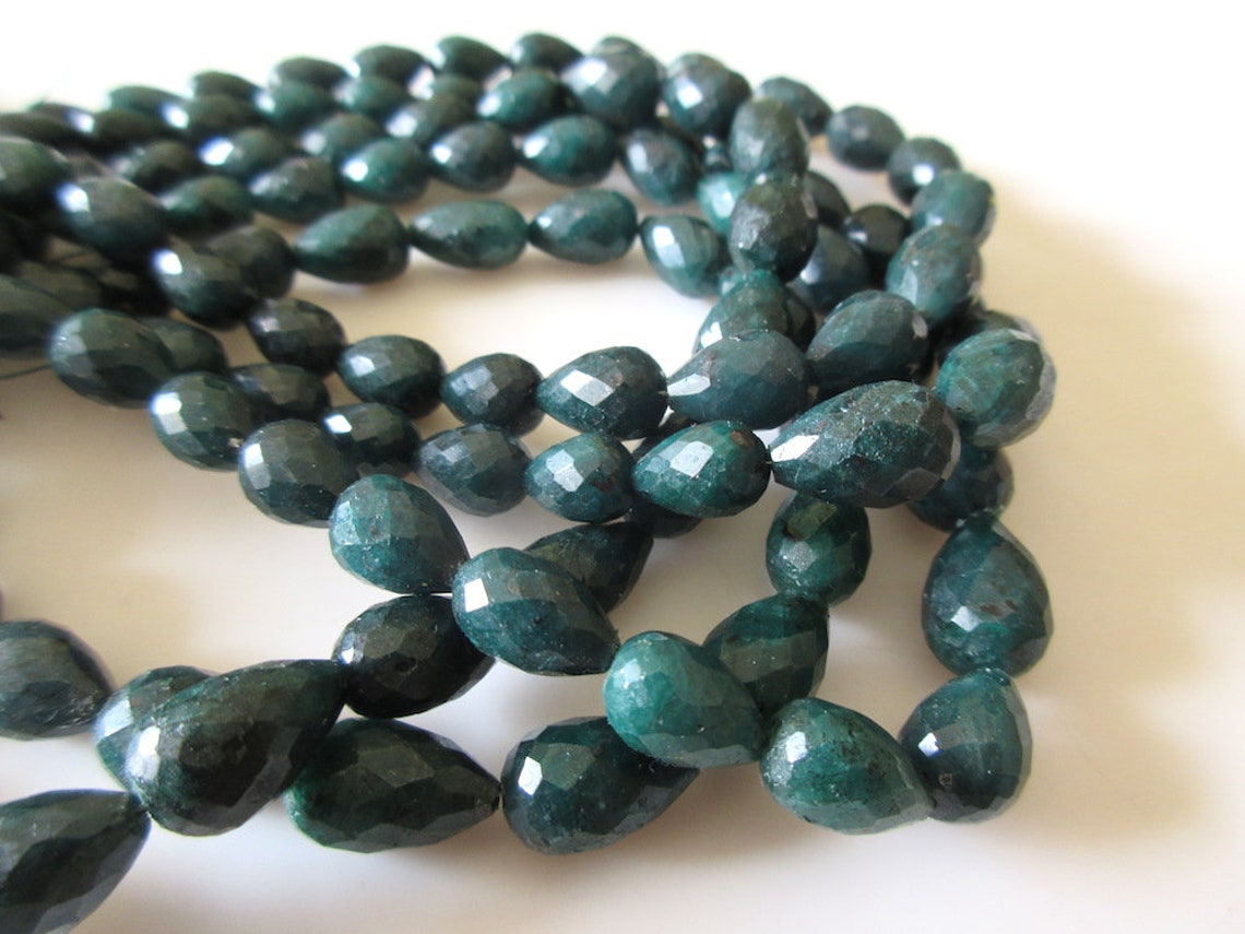 Green Corundum/Emerald Straight Drilled Tear Drop Beads | Etsy