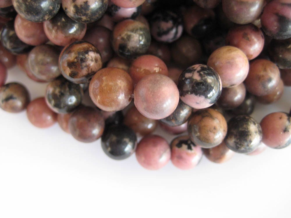 Rhodonite Large Hole Gemstone Beads, 8mm Rhodonite Smooth Round Mala ...