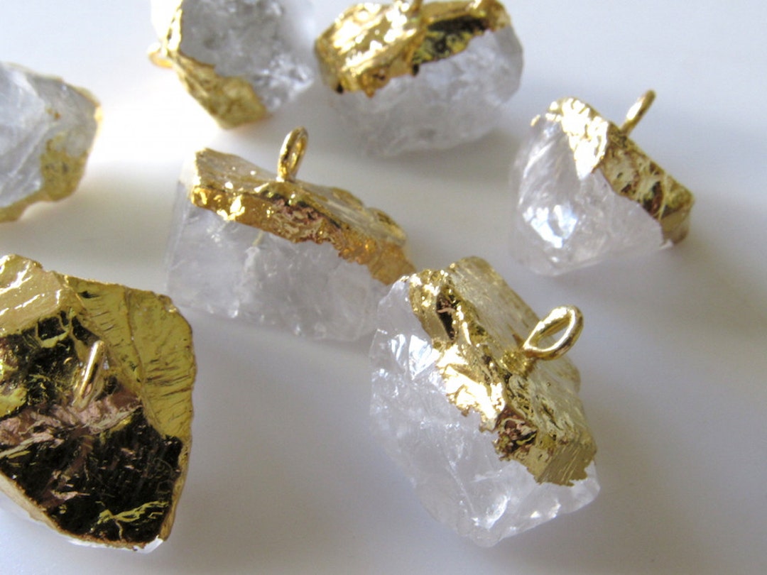 Raw Crystal Connector, Single Loop Natural Crystal Electroplated ...