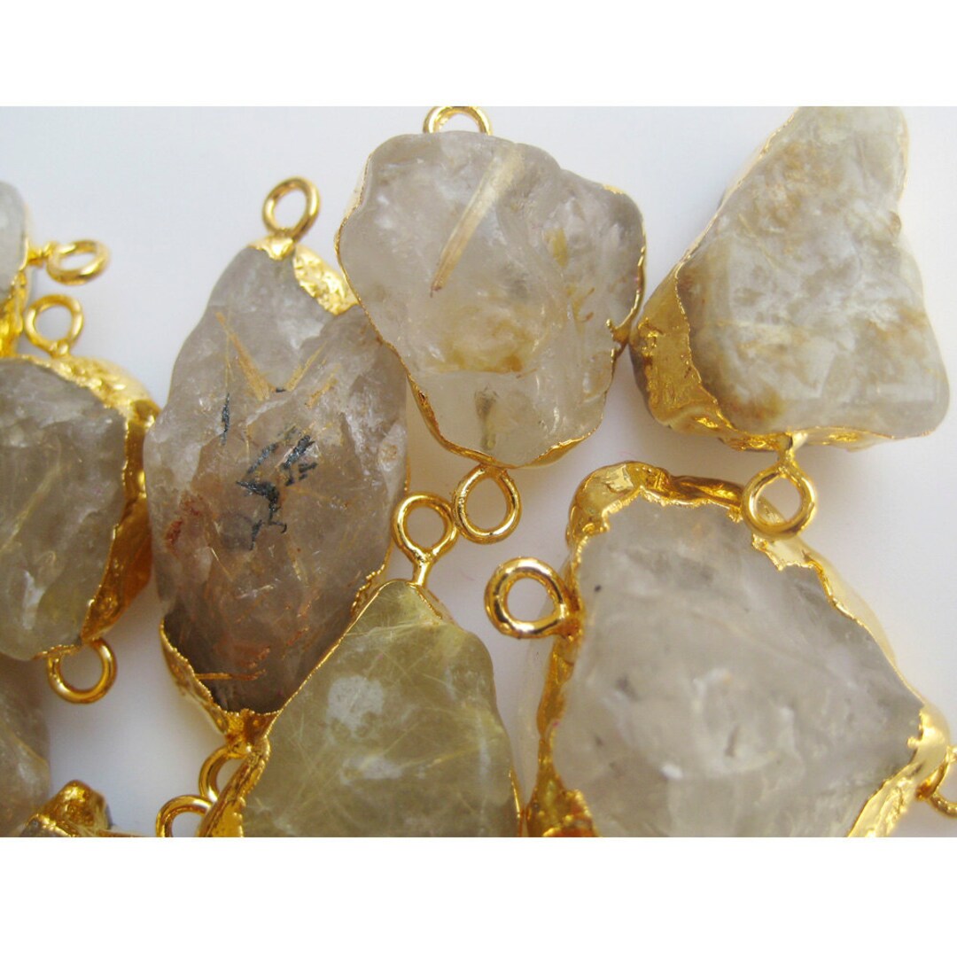 Gold Rutilated Quartz Connector, Raw Gemstone Connectors, Natural Gold ...