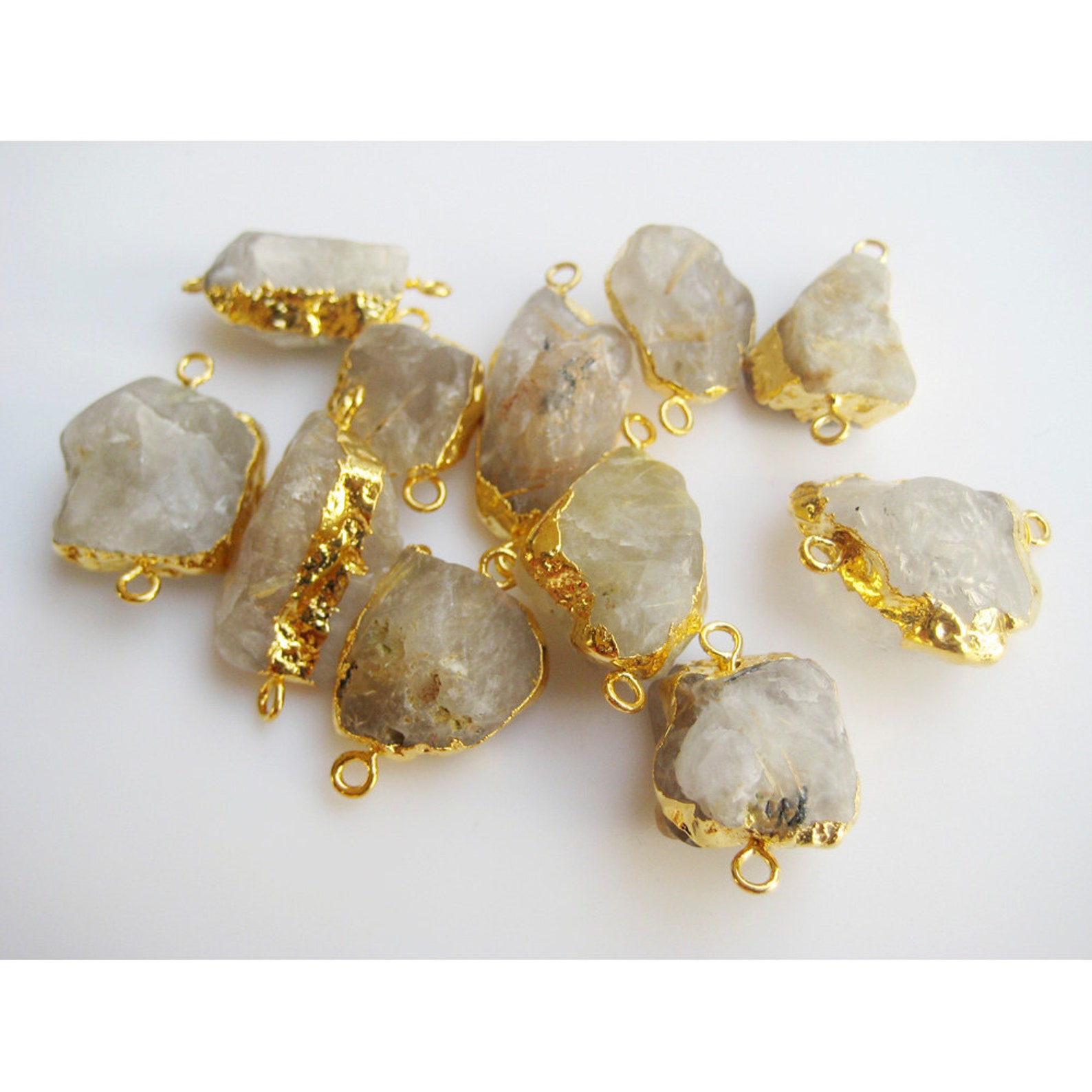 Gold Rutilated Quartz Connector, Raw Gemstone Connectors, Natural Gold ...