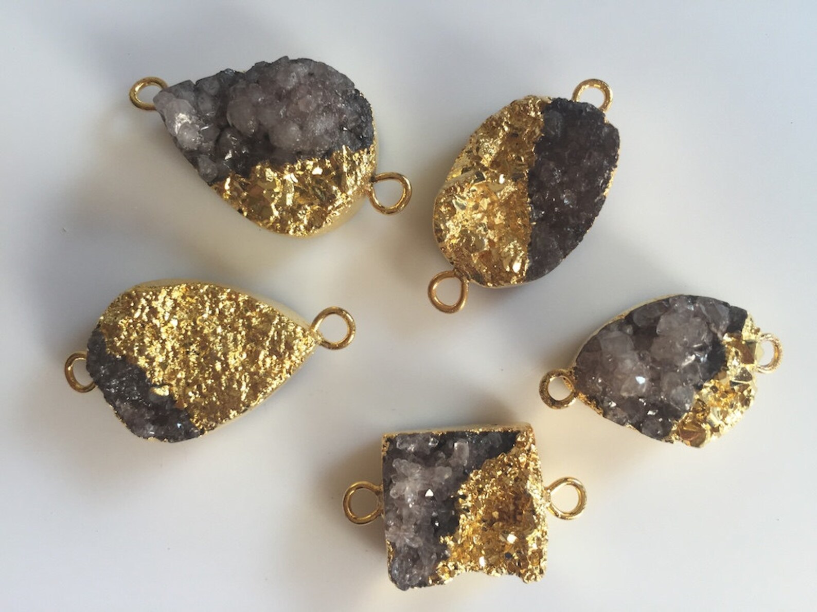 6pcs Gold Electroplated Grey Druzy Connector Gemstone | Etsy
