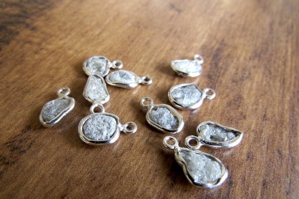 2 Pieces White Diamond Connectors Single Loop 925 Silver | Etsy