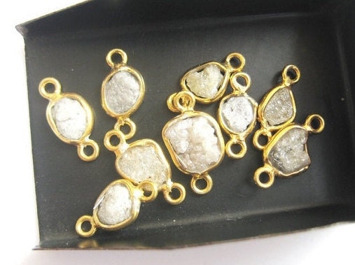 10 Pcs White Diamond Connector 925 Silver Connectors Rough | Etsy