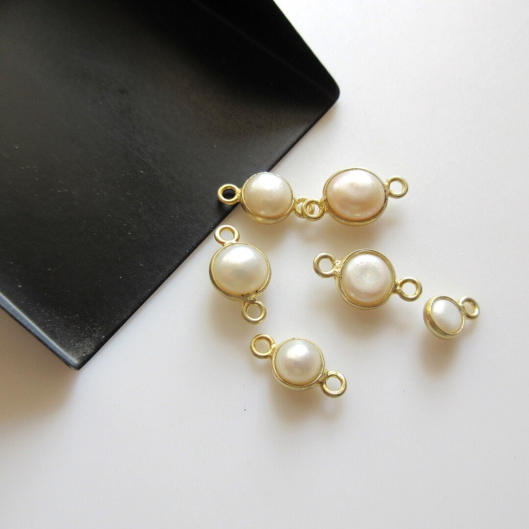 10 Pcs 6mm/7mm/8mm/9mm Round Natural Pearl 925 Silver Bezel Connector ...