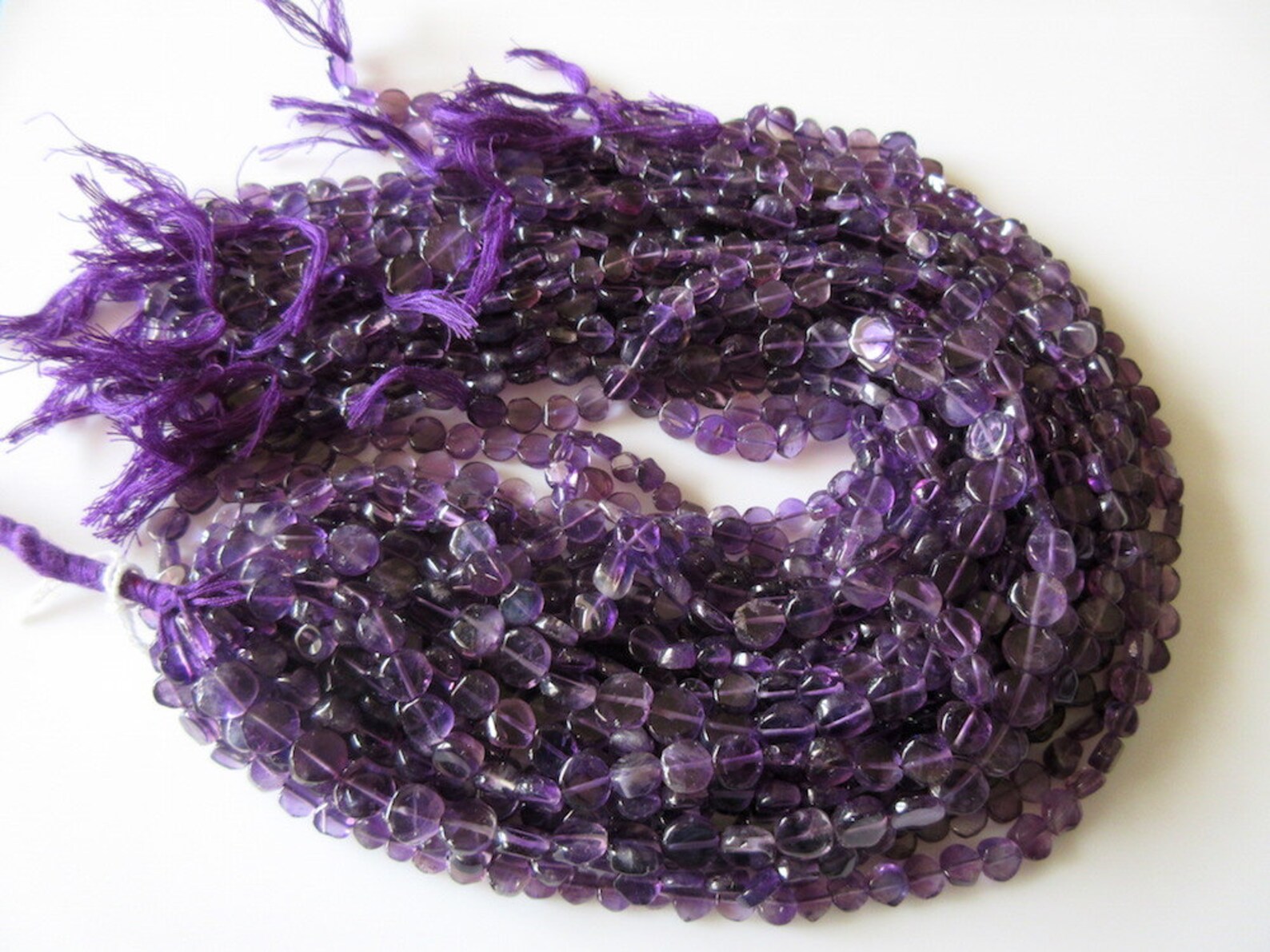 5 Strands Wholesale Amethyst Flat Coin Beads, Natural Amethyst Beads ...