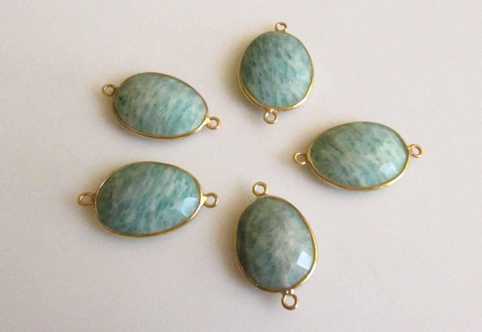 5 Pieces Amazonite Rose Cut Connector, 925 Sterling Silver Vermeil Gold ...