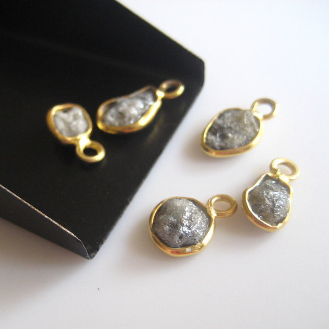 10 Pieces Grey Raw Diamond Connectors, Single Loop, 925 Silver ...