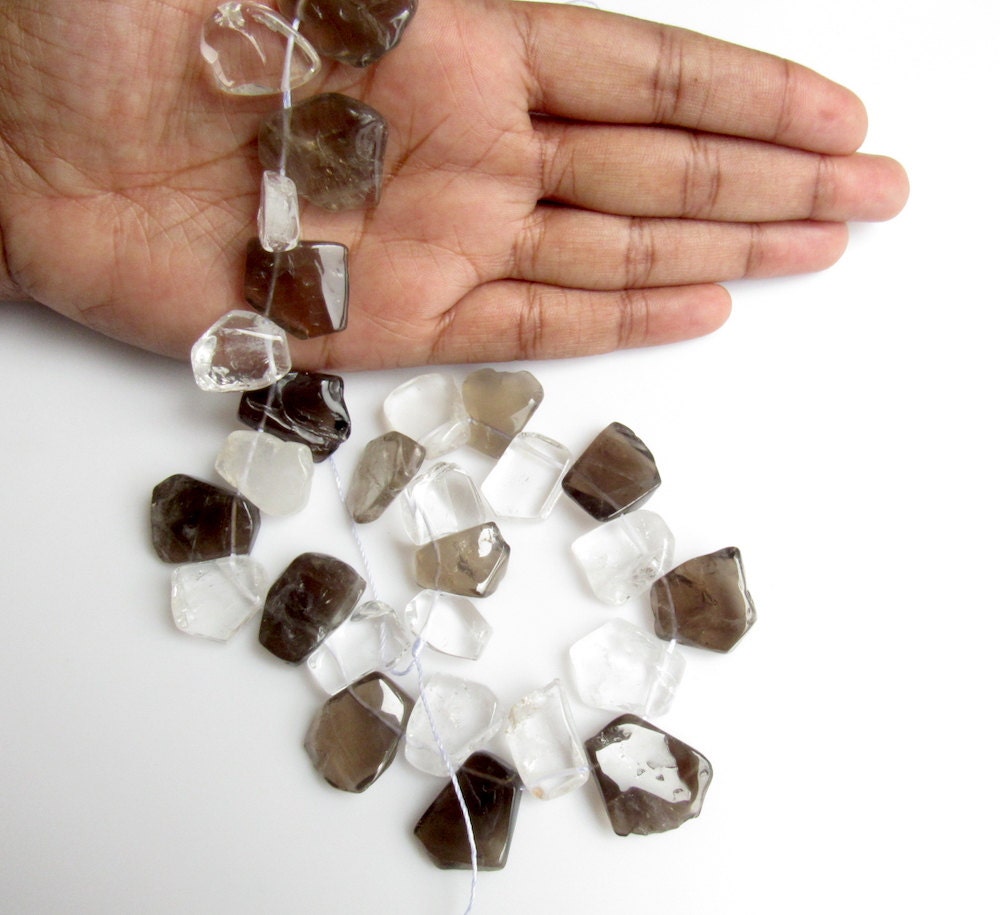 17 Pieces Raw Crystal Slice, Raw Smoky Quartz Beads, Gemstone Slice ...