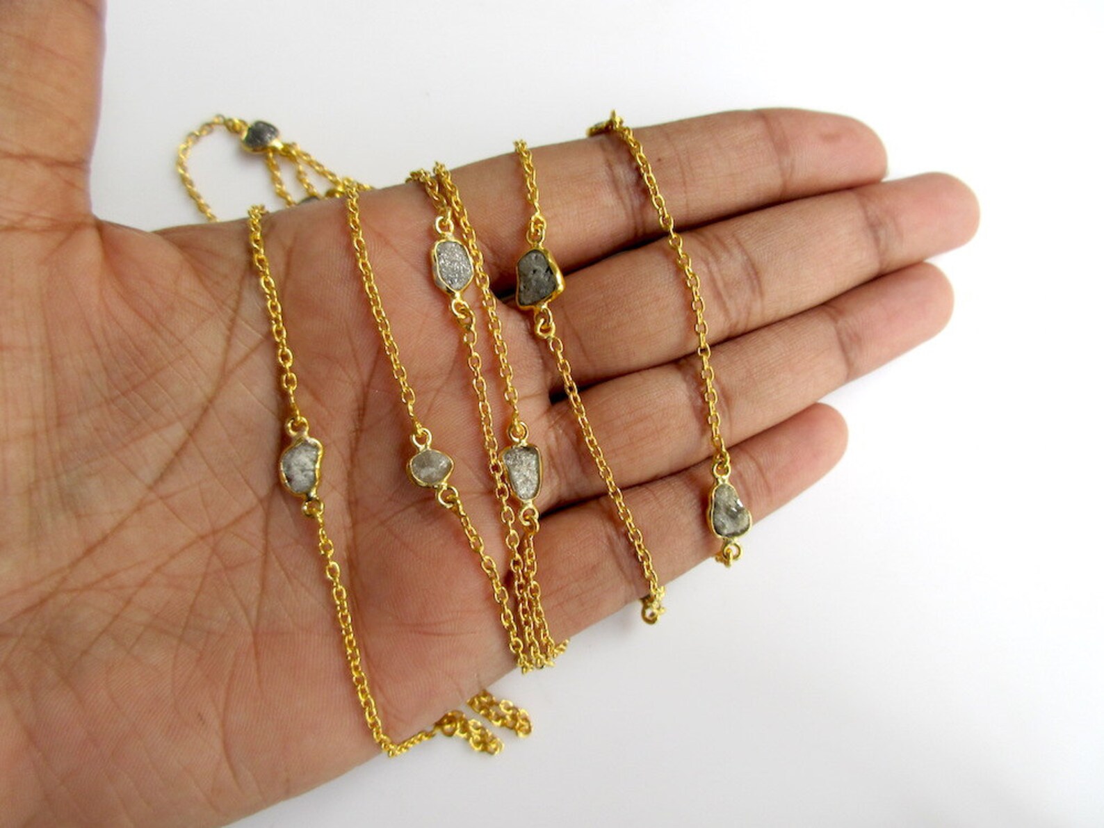 24 Inches Raw Diamond Connector Chain, 925 Sterling Silver Bezel ...