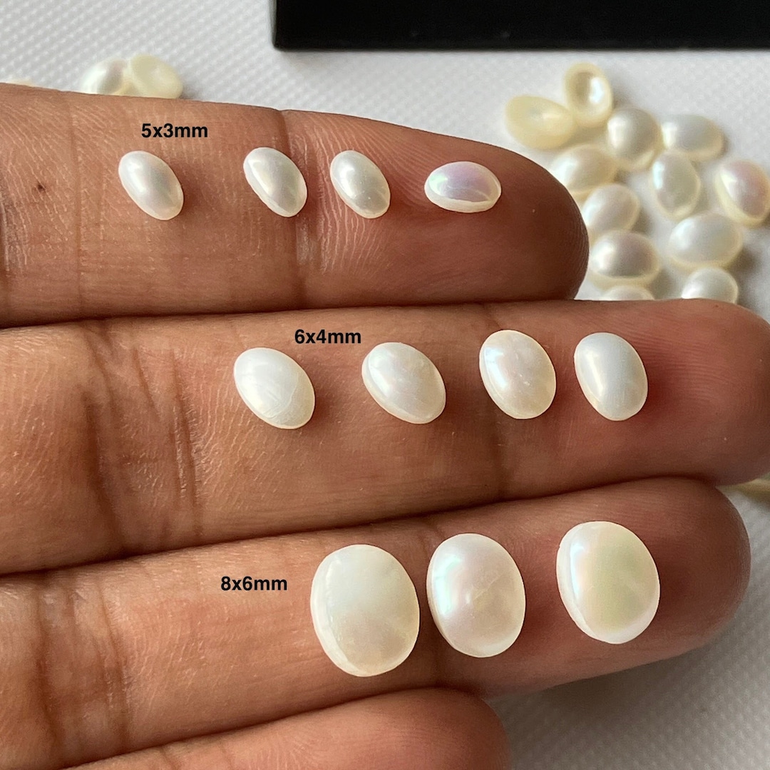 5x3mm/6x4mm/8x6mm Oval Shaped Fresh Water White Pearls Flat Back ...