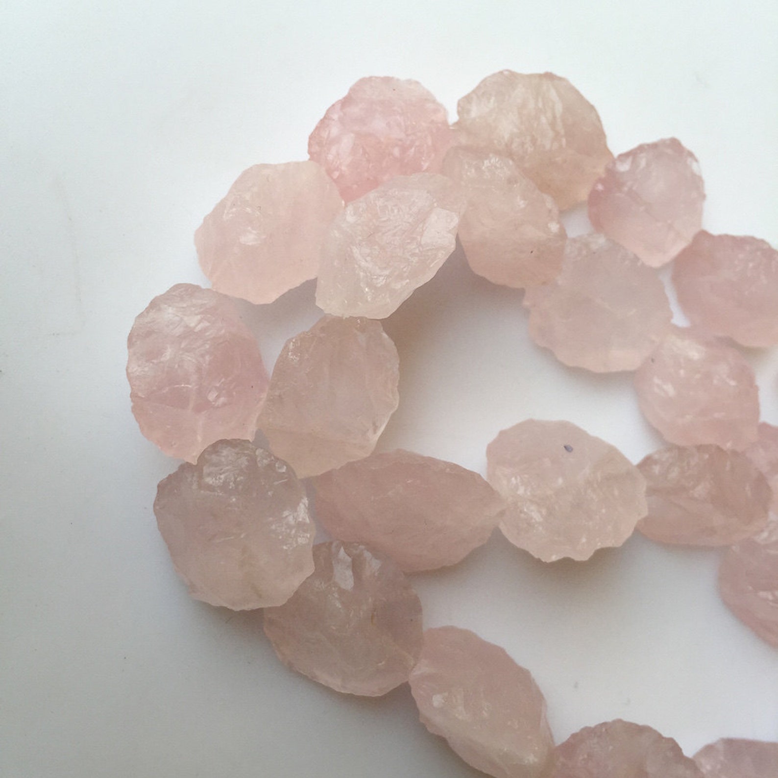 Raw Rose Quartz Coin Beads, Natural Hammered Rough Rose Quartz Gemstone ...