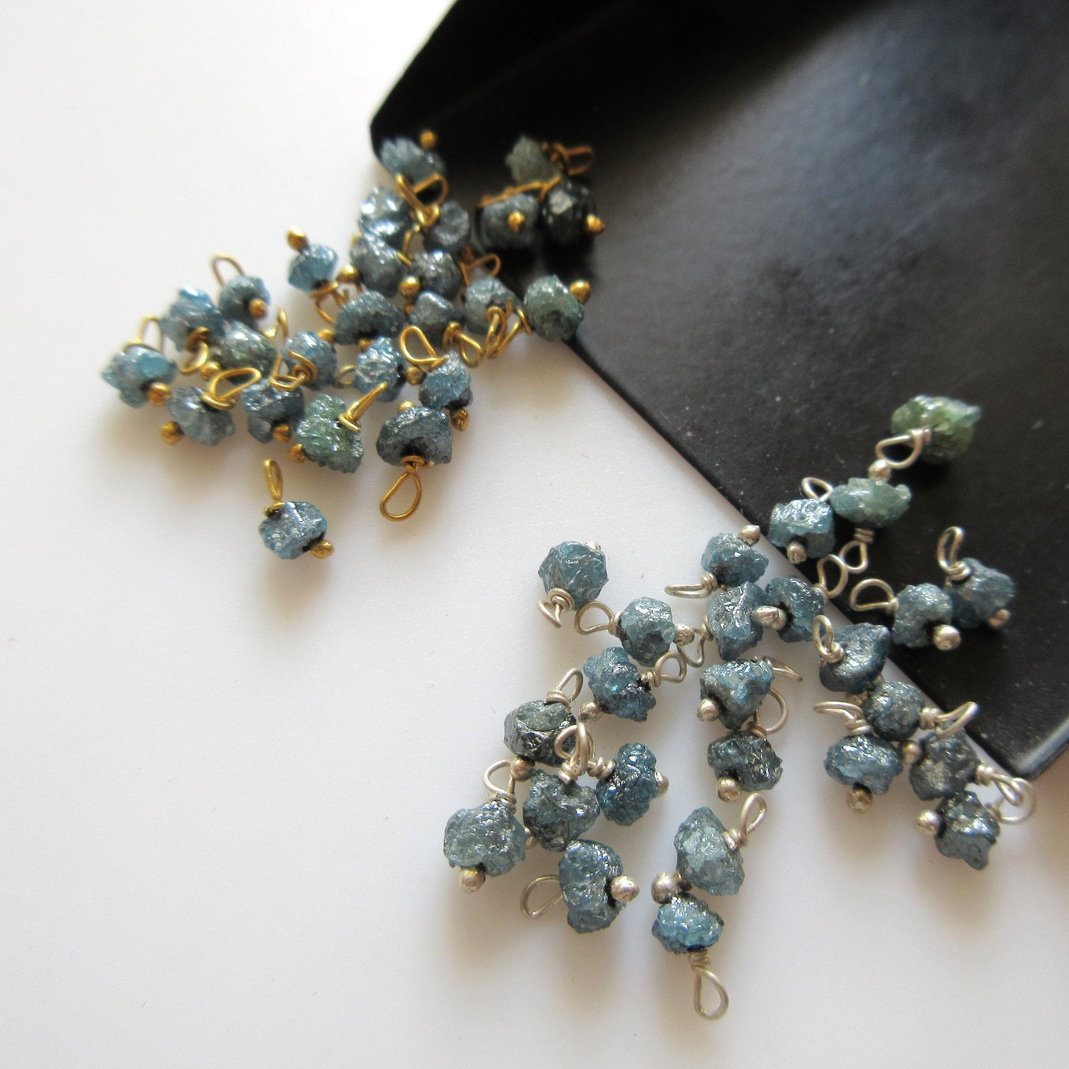 10 Pieces Natural Blue Raw Rough Uncut Diamond 925 Sterling Silver Wire ...