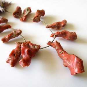 11 Pices Huge Natural Coral Stick Beads, Red Italian Raw Coral Branch ...