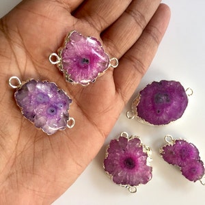 5pcs Pink Stalactite, Druzy Connector, Solar Quartz Connectors, Gemstone Connectors ...