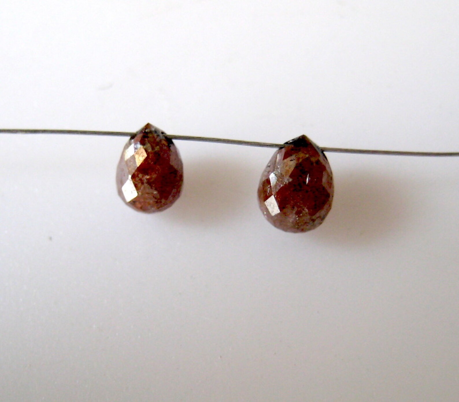 2 Pieces, Red Rough Diamond Drop Briolettes, Natural Diamond, Faceted ...