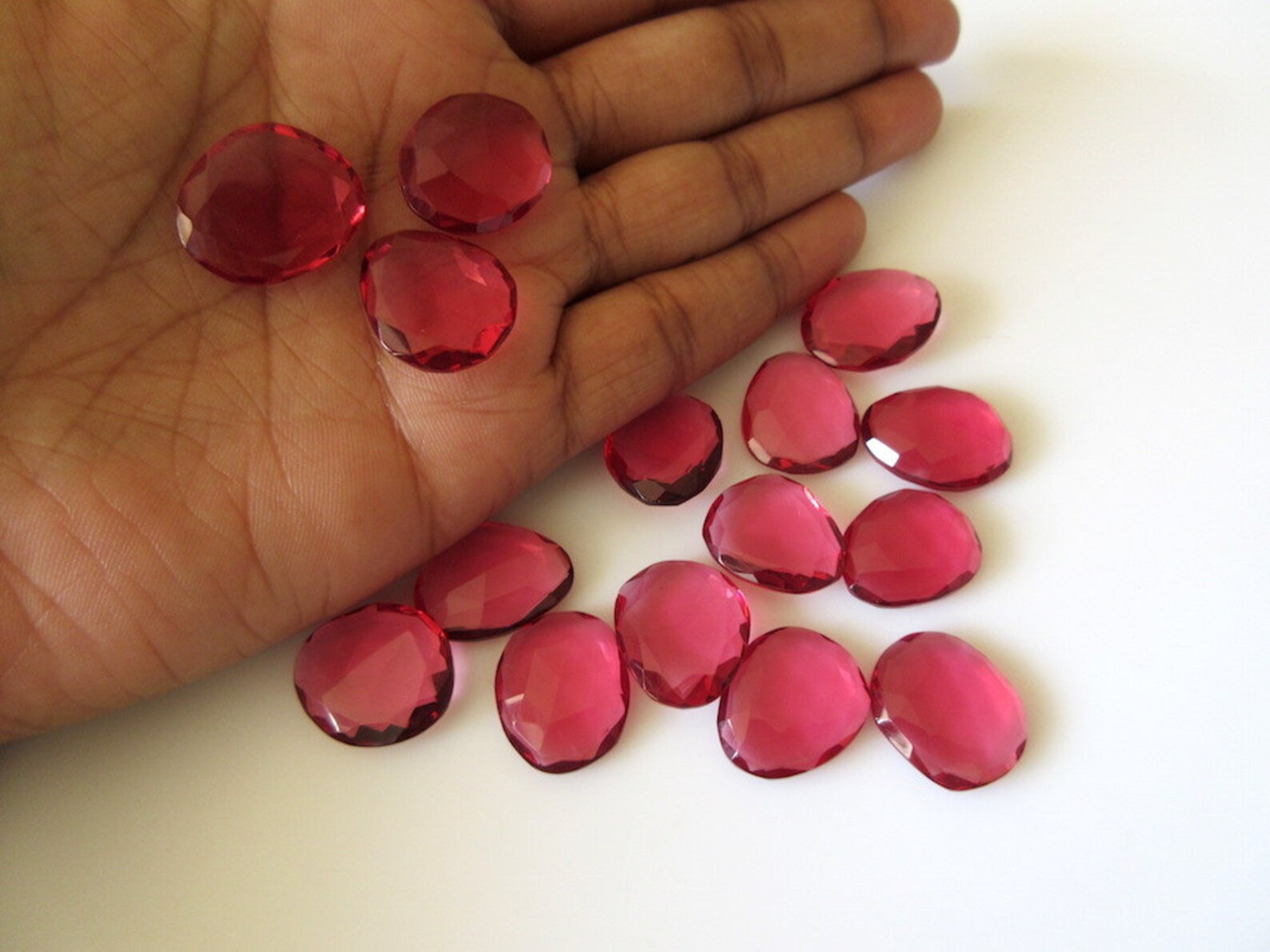 5 Pieces 14mm to 18mm Each Hydro Quartz Ruby Color Rose Cut | Etsy