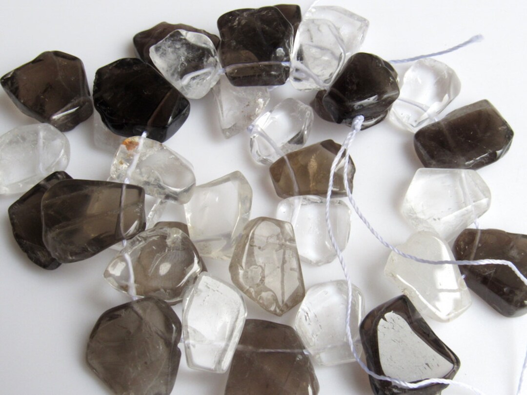 17 Pieces Raw Crystal Slice, Raw Smoky Quartz Beads, Gemstone Slice ...
