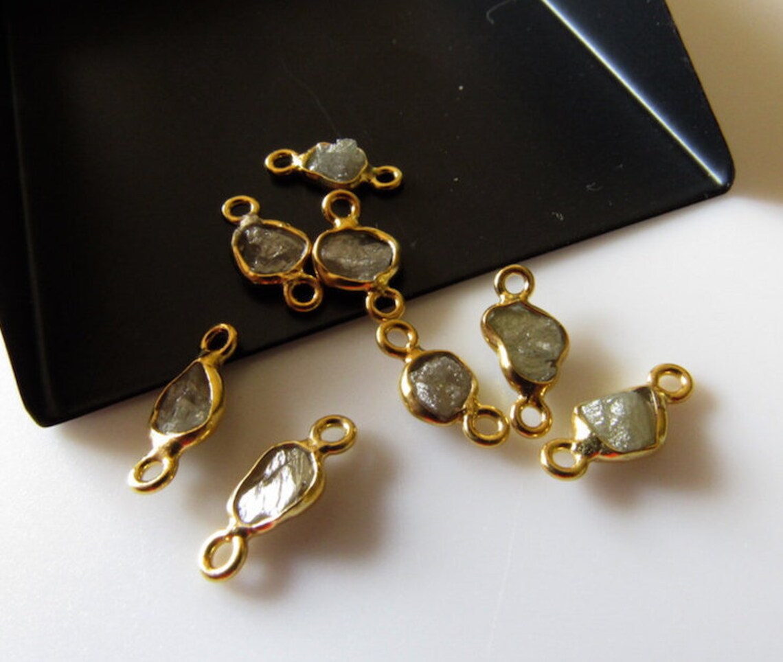 10 Pieces Yellow Diamond Connectors, 925 Silver Connectors, Rough Raw ...