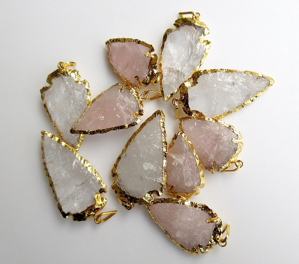 5 Quartz Crystal Arrowhead Pendant, Gold Arrowhead Pendant ...