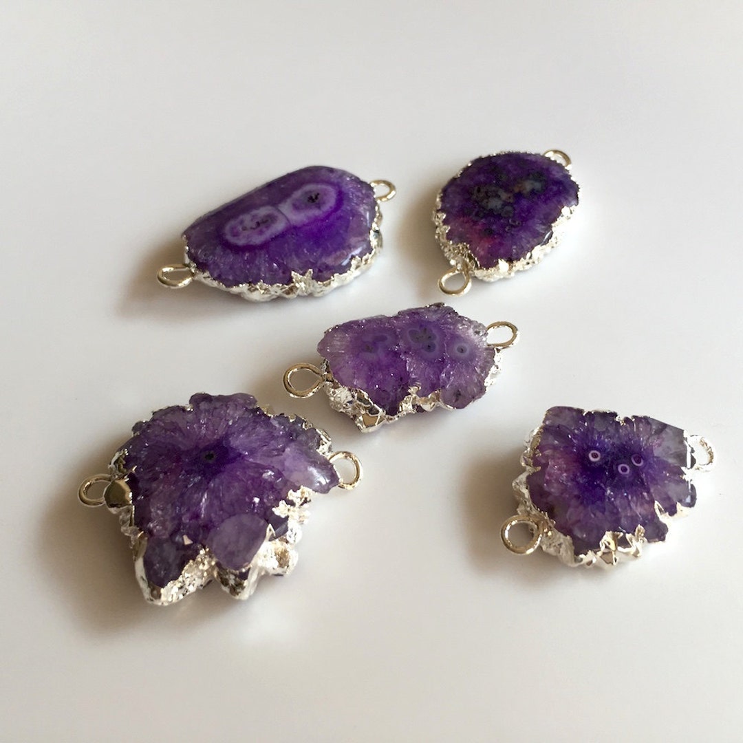 5pcs Silver Electroplated Purple Solar Quartz Connector, Purple ...