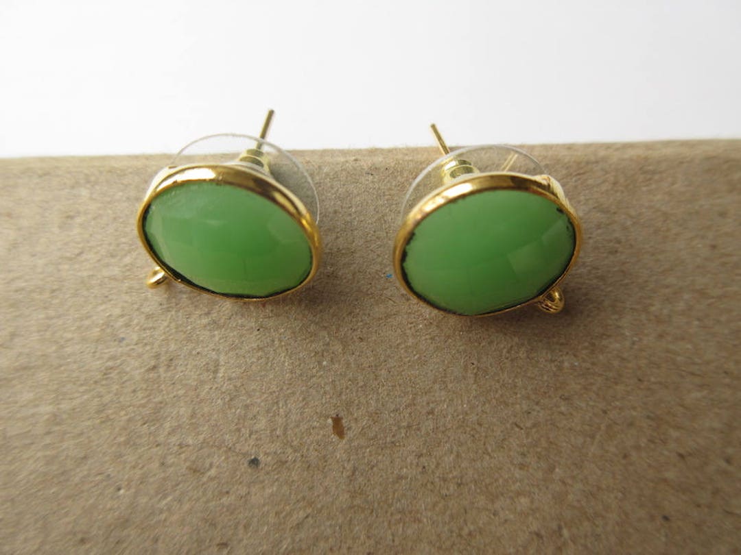 5 Pairs Green Chrysoprase Color Chalcedony Round Bezel Set Earring ...