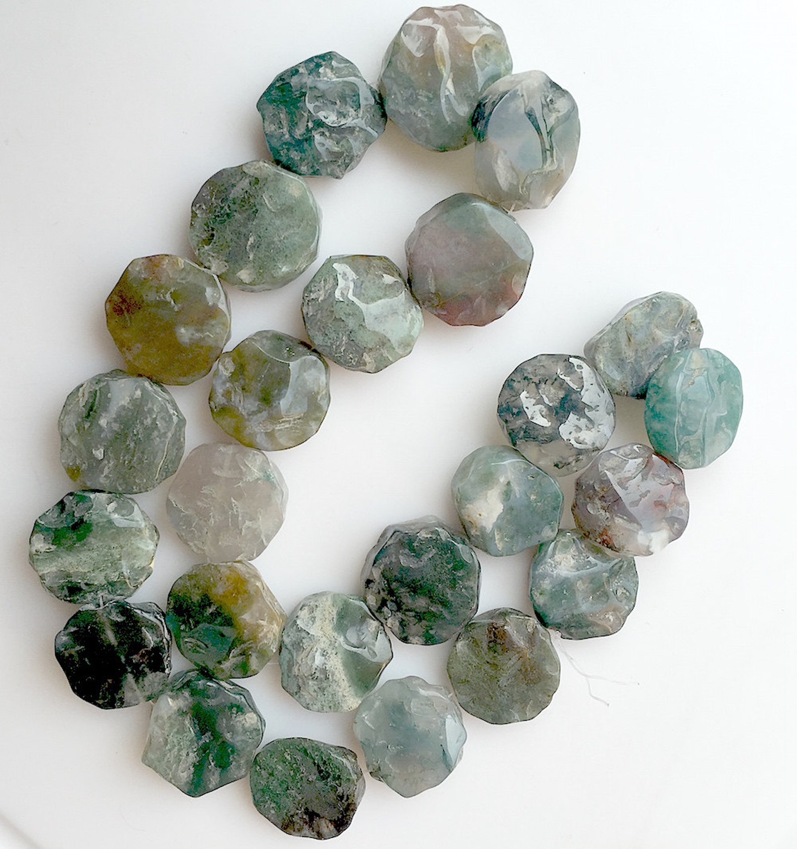 Rough Moss Agate Coin Beads Natural Hammered Rough Agate - Etsy