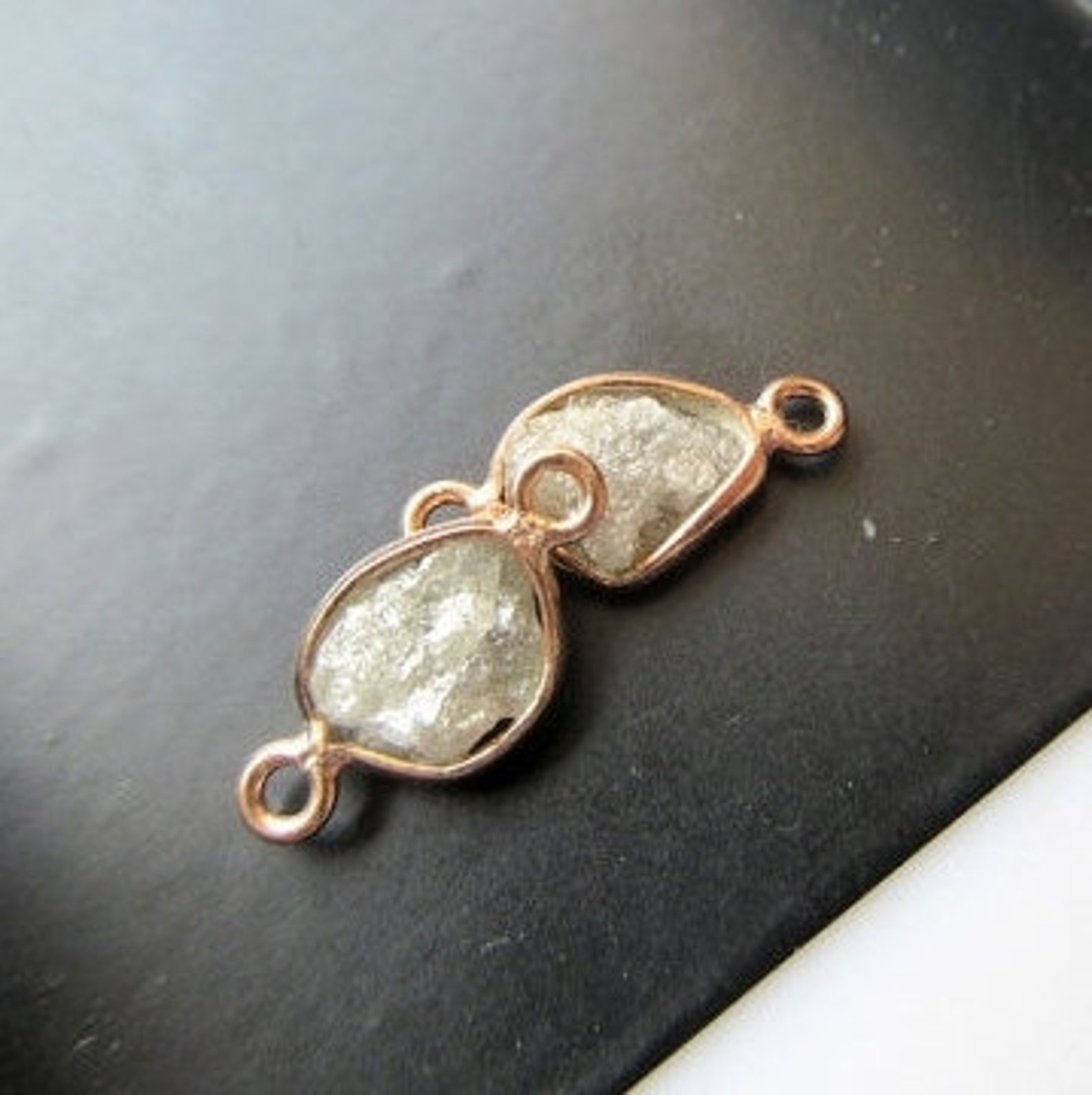 10 Pieces Rose Gold Raw White Diamond Connectors, Double Loop, 925 ...