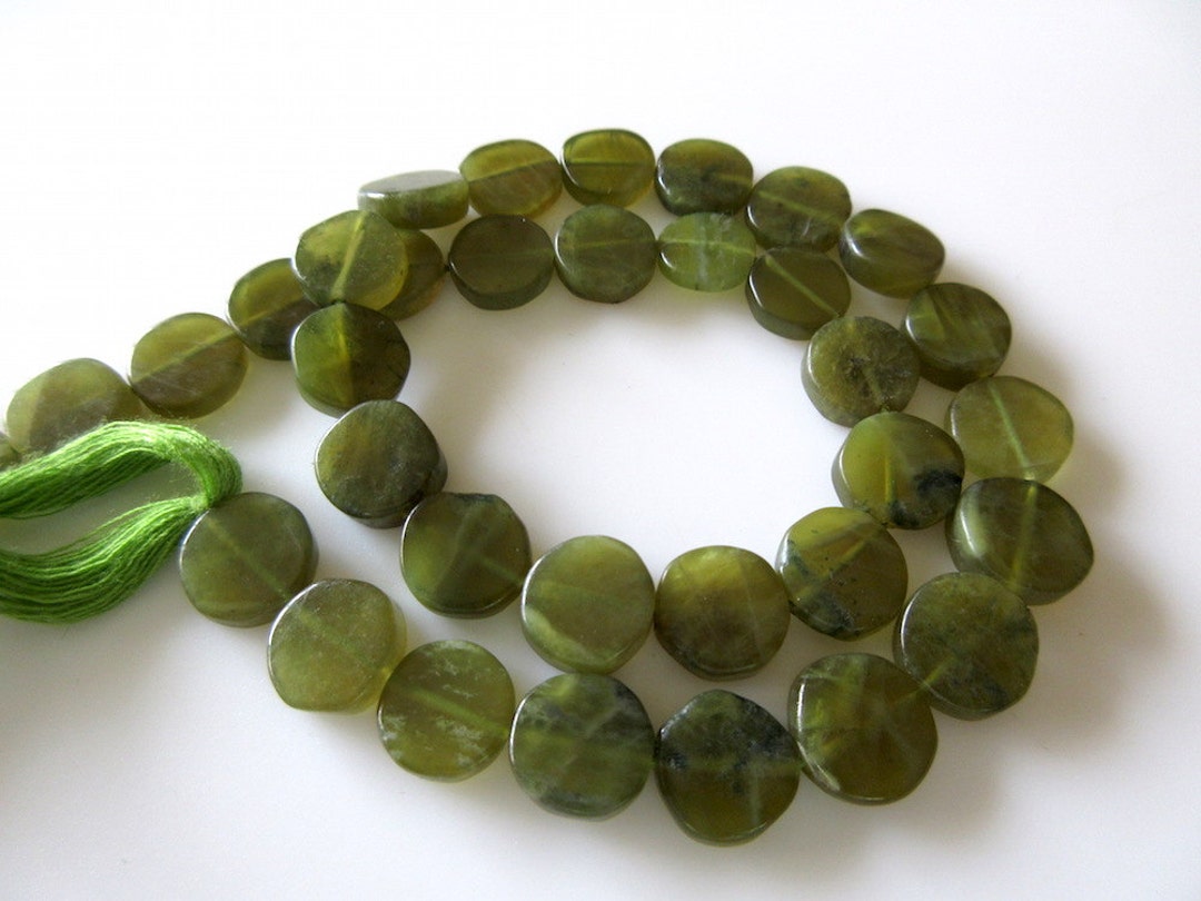 5 Strands Wholesale Vessonite Green Garnet Smooth Flat Coin Beads, 11mm ...