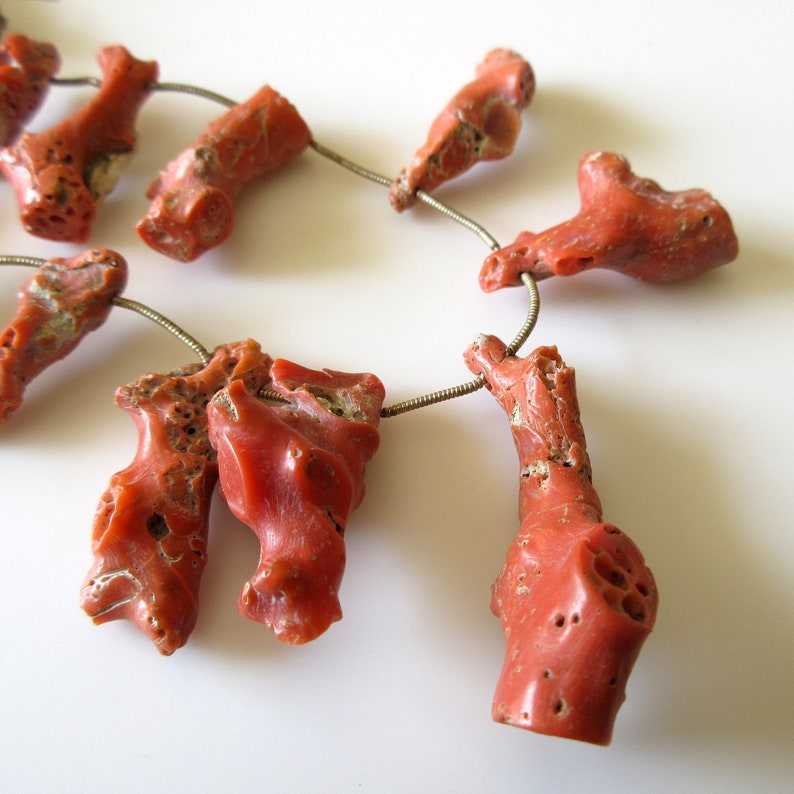 11 Pices Huge Natural Coral Stick Beads Red Italian Raw Coral - Etsy