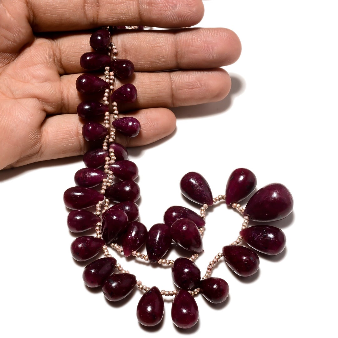 Ruby Red Corundum Smooth Teardrop Briolette Beads, 12-20mm/10-14mm ...