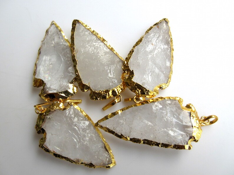 5 Quartz Crystal Arrowhead Pendant Gold Arrowhead Pendant | Etsy