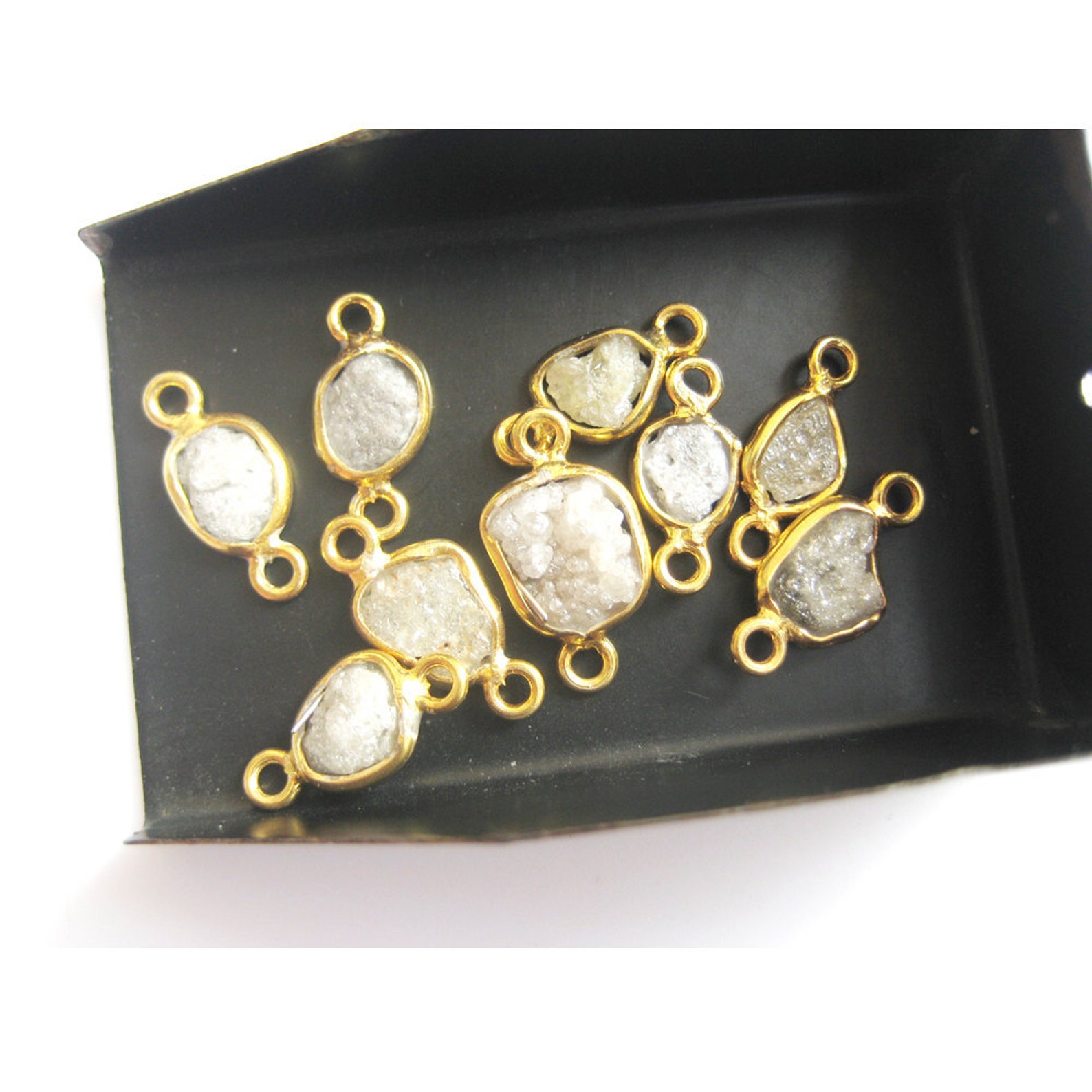 2 Pieces Diamond Connectors 925 Silver Connectors Rough - Etsy