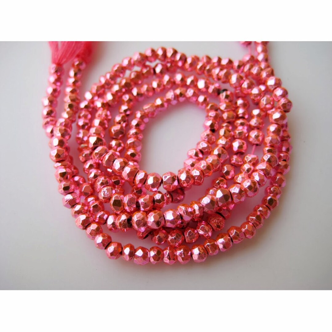 Pyrite Gemstone, Pink Pyrite, Micro Faceted Coated Rondelle Beads, 3 ...