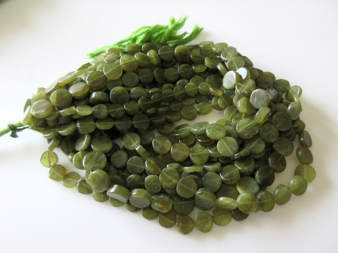 5 Strands Wholesale Vessonite Green Garnet Smooth Flat Coin - Etsy