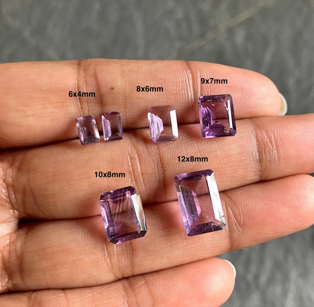 6 Pieces 6mm/8mm/10mm/12mm Natural Amethyst Emerald Cut Faceted Loose ...