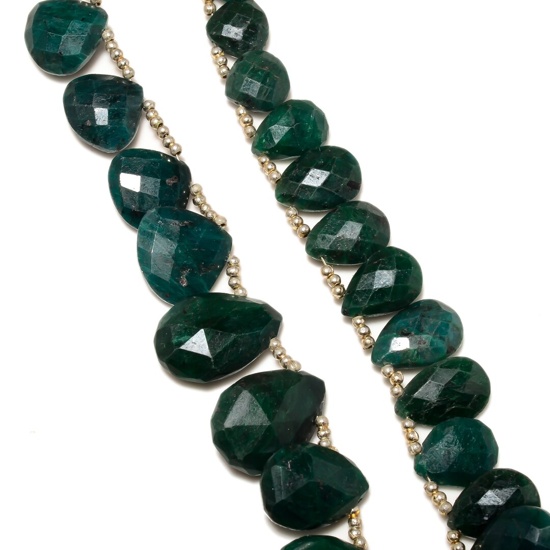 Green Color Treated Corundum Emerald Pear Heart Mix Briolette Beads, 10 ...